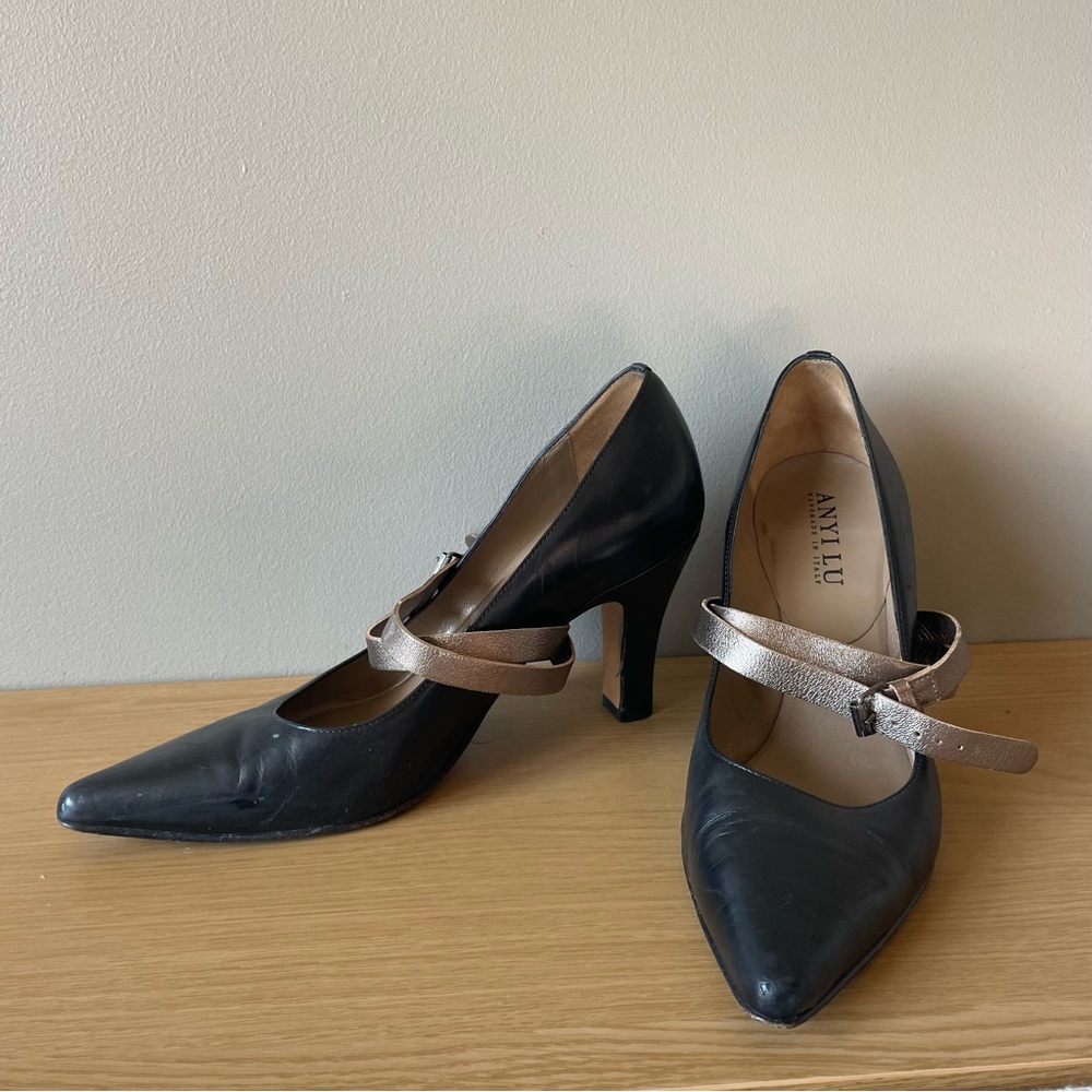 Anna Lui Italian Leather Black Heels With Silver Buck… - Gem